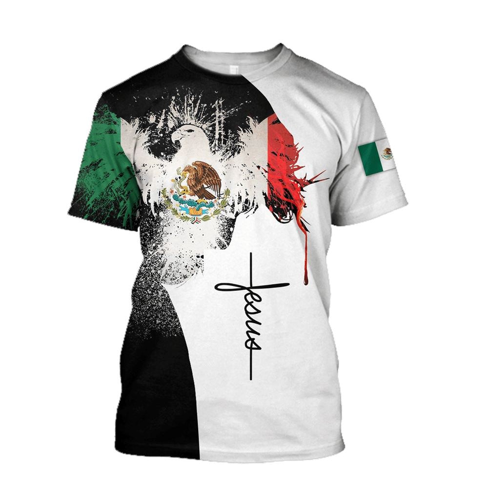 Christian T Shirt, Jesus Mexican Eagle Symbols Jesus Unisex All Over P – Furlidays Plus