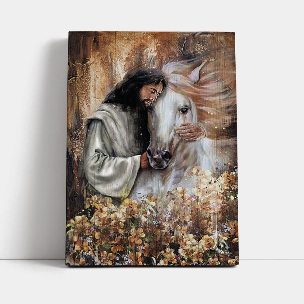 Flower Garden Jesus Hugging A Horse Canvas Art - Bible Verse Wall Art – Furlidays Plus