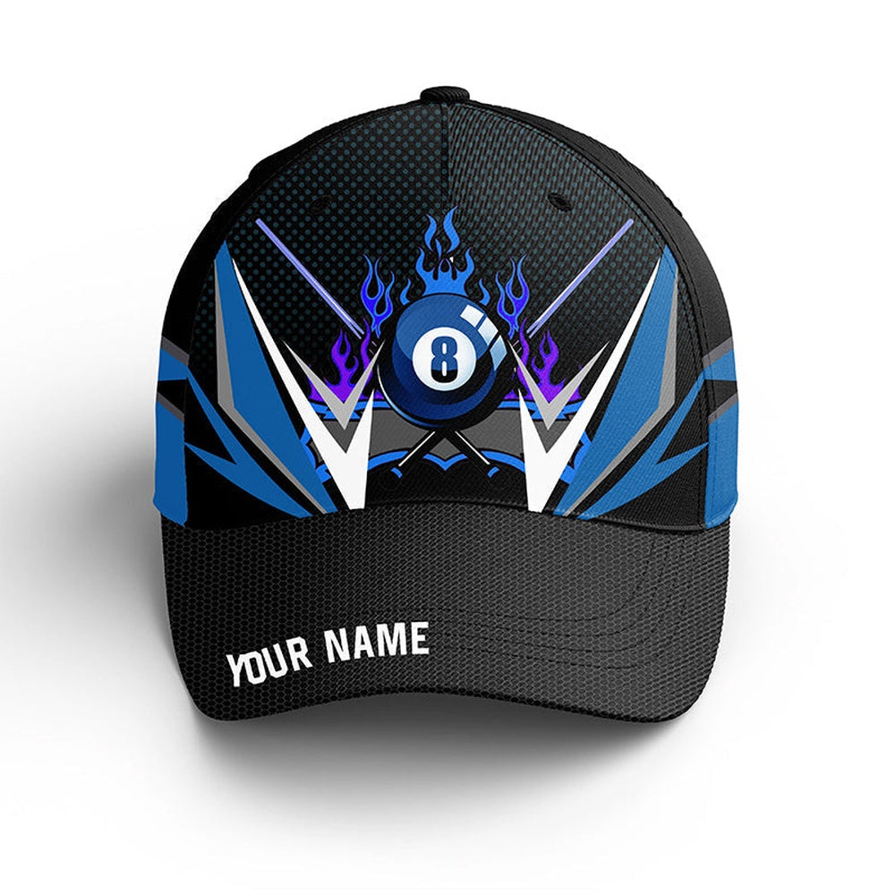 Billiard Blue Flame Caps, Custom 3D 8 Ball Billiard Hats For Pool Love ...