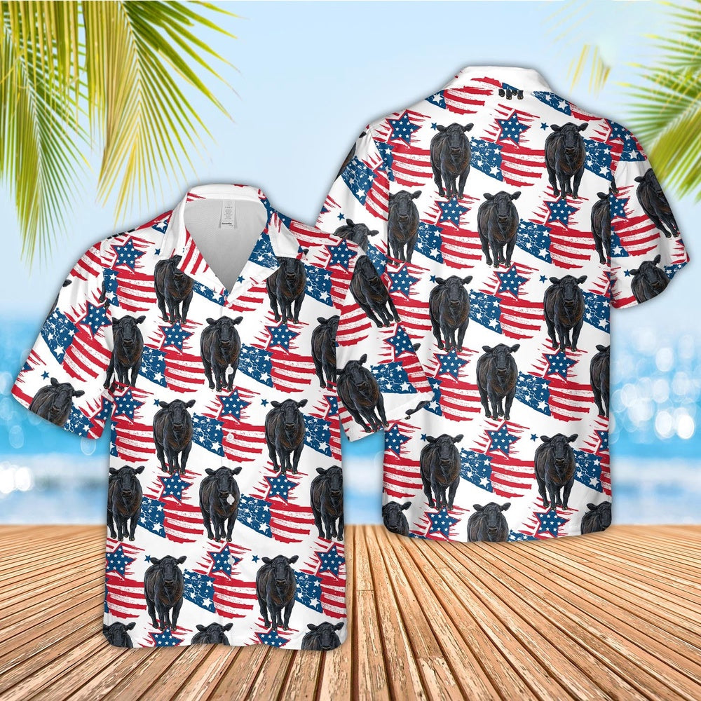 Black Angus American Flag Hawaiian Shirt, Farm Hawaiian Shirt, Farmer ...