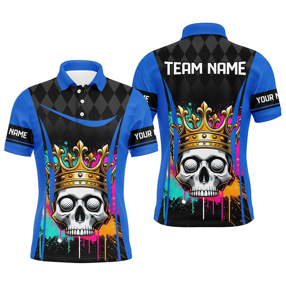 Black Argyle Pattern Colorful Skull Matching Golf Shirts For Couples C ...
