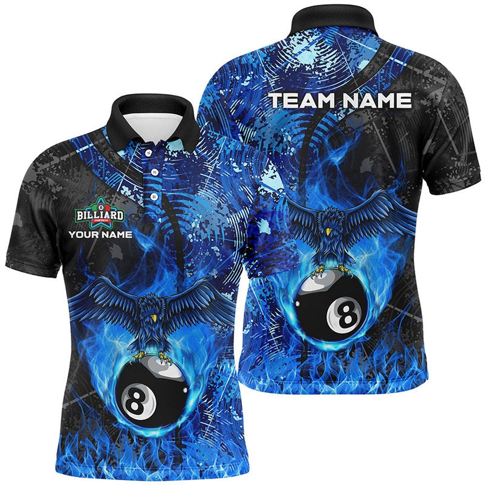 Blue Flame 8 Ball Eagle Personalized 3D Billiard Men's Polo Shirts Cus ...