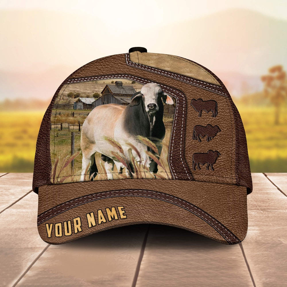 Brahman Customized Name Brown Leather Pattern Cap, Farmer Cap, Vintage ...