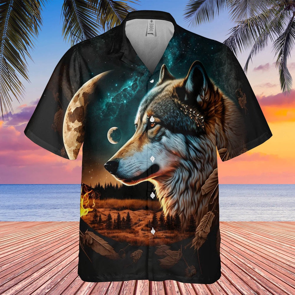 Buy Wolf Graphic Native American Hawaiian Shirt, Native America Shirt ...