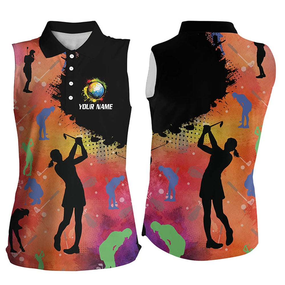 Colorful Womens Sleeveless Golf Polo Shirts Custom Golf Outfits For La ...
