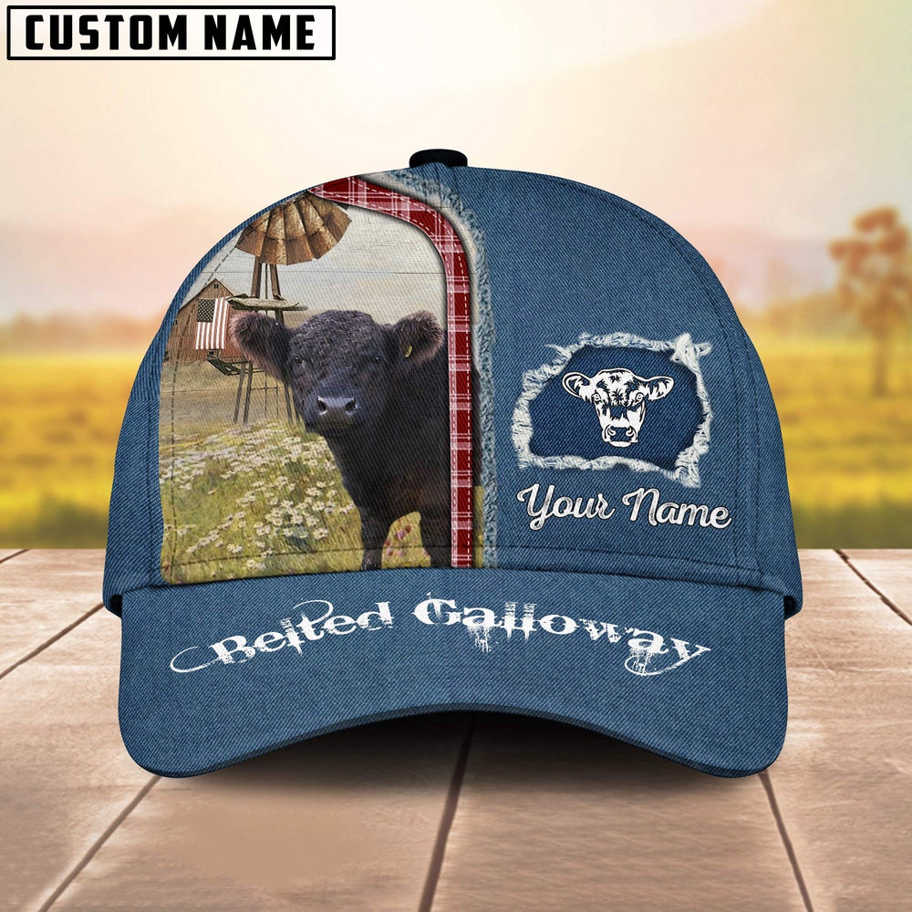 Custom Name And Cattle Breeds Belted Galloway Jean Pattern Classic Cap ...