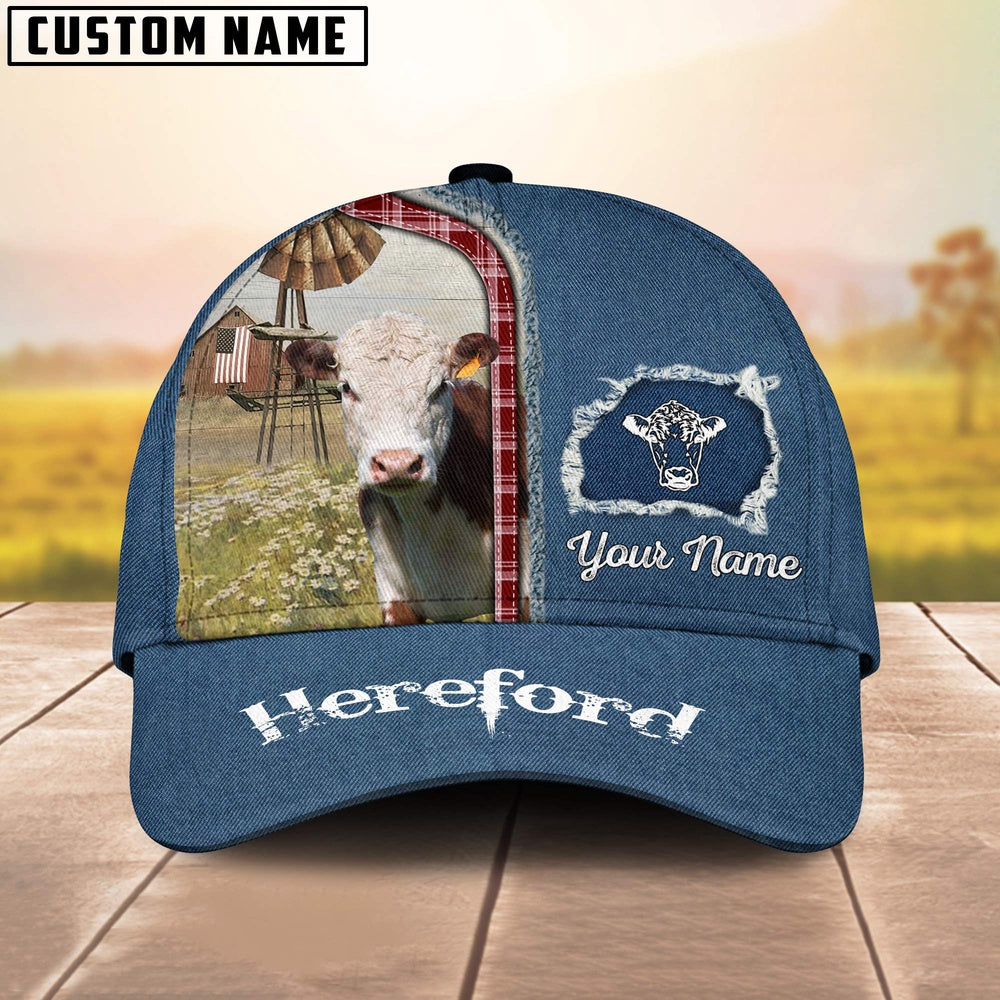 Custom Name And Cattle Breeds Hereford Jean Pattern Classic Cap, Farme ...