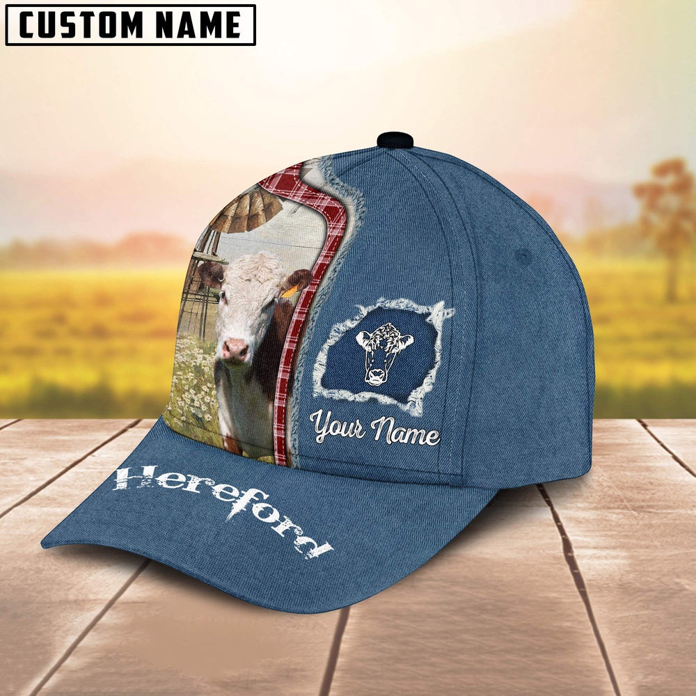 Custom Name And Cattle Breeds Hereford Jean Pattern Classic Cap, Farme ...