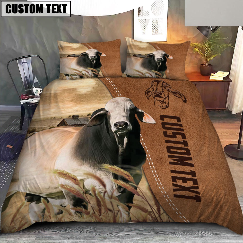 Custom Name Brahman Cattle Brown Bedding Set, Farm Bedding Set, Farmho ...
