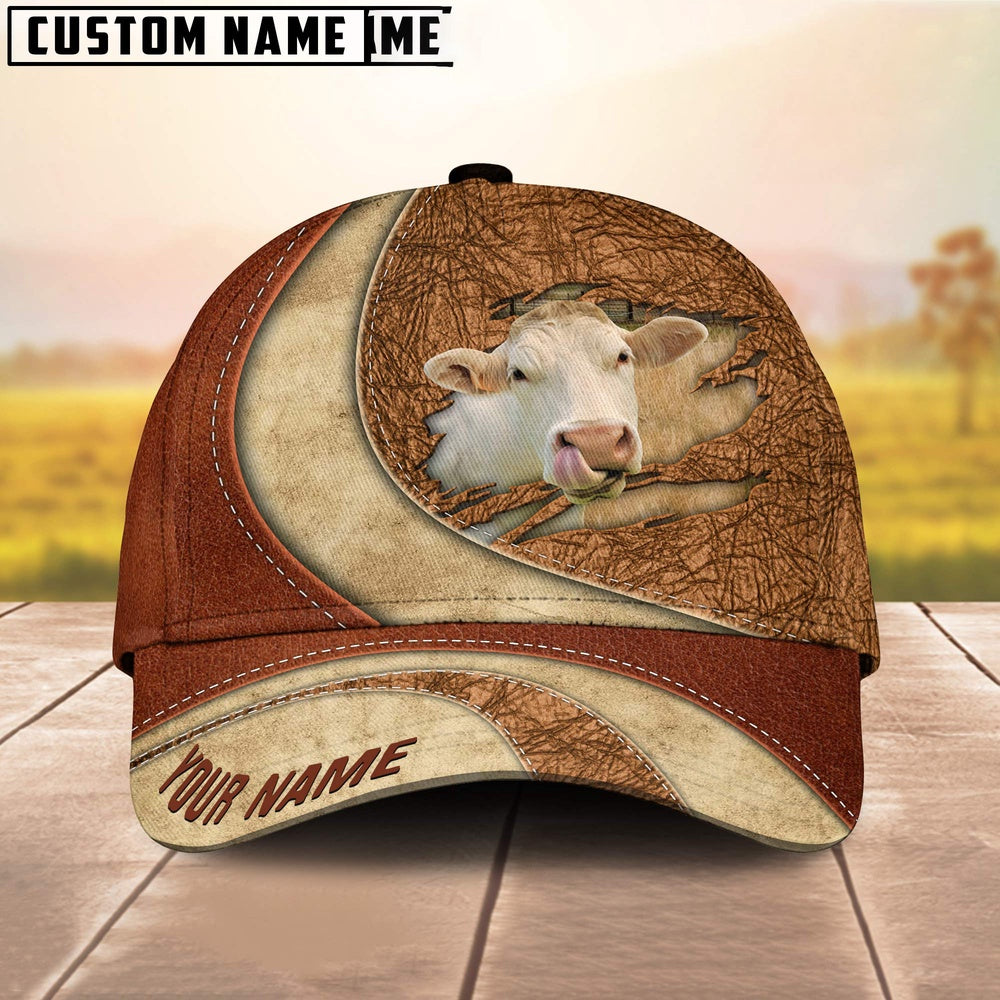 Custom Name Brahman Torn Leather Pattern Classic Cap, Farmer Cap, Vint ...