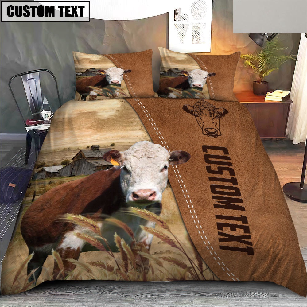 Custom Name Hereford Cattle Brown Bedding Set, Farm Bedding Set, Farmh ...