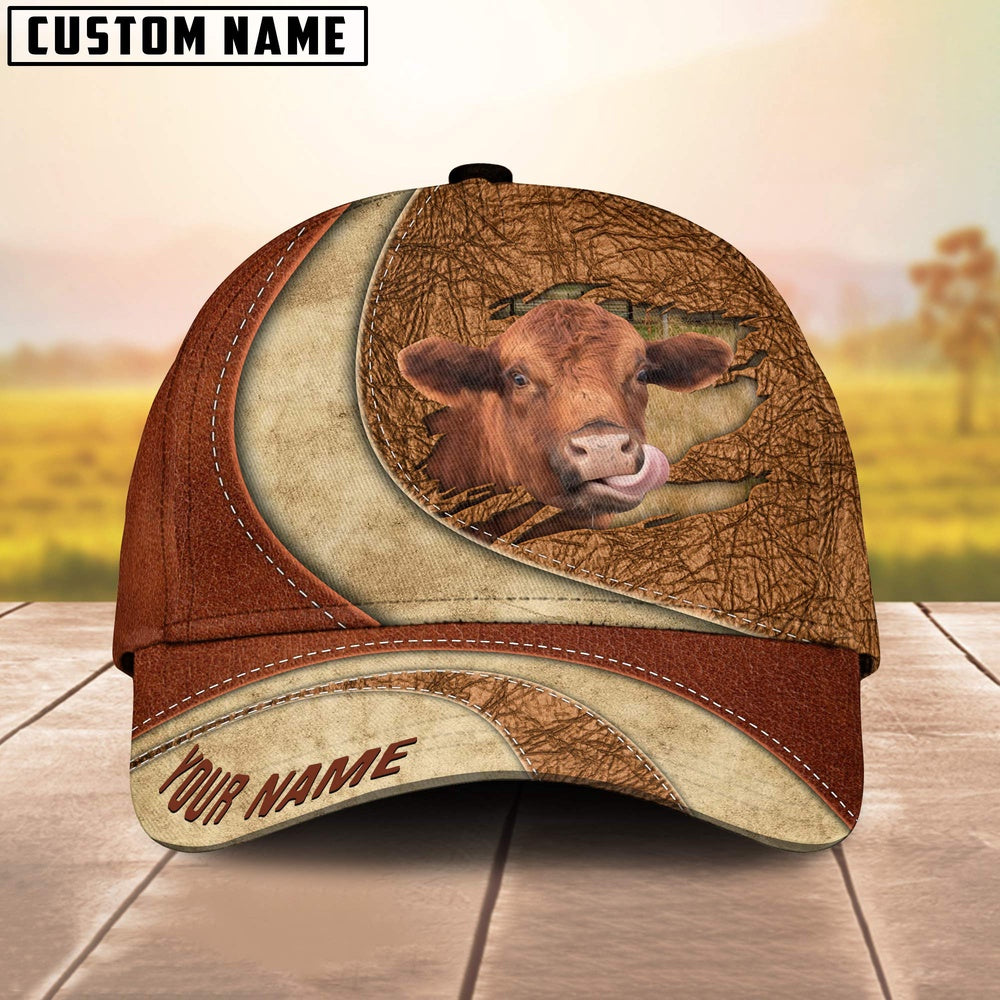 Custom Name Red Angus Torn Leather Pattern Classic Cap, Farmer Cap, Vi ...