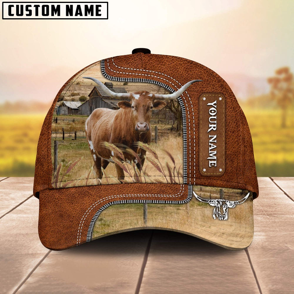 Custom Name Texas Longhorn Cattle Cap On The Meadow, Farmer Cap, Vinta ...