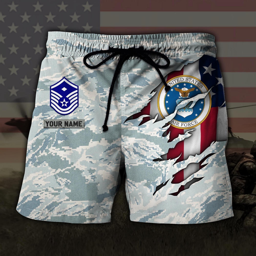 Custom Your Name And Rank US Air Force US Military Hawaiian Short, Sho ...
