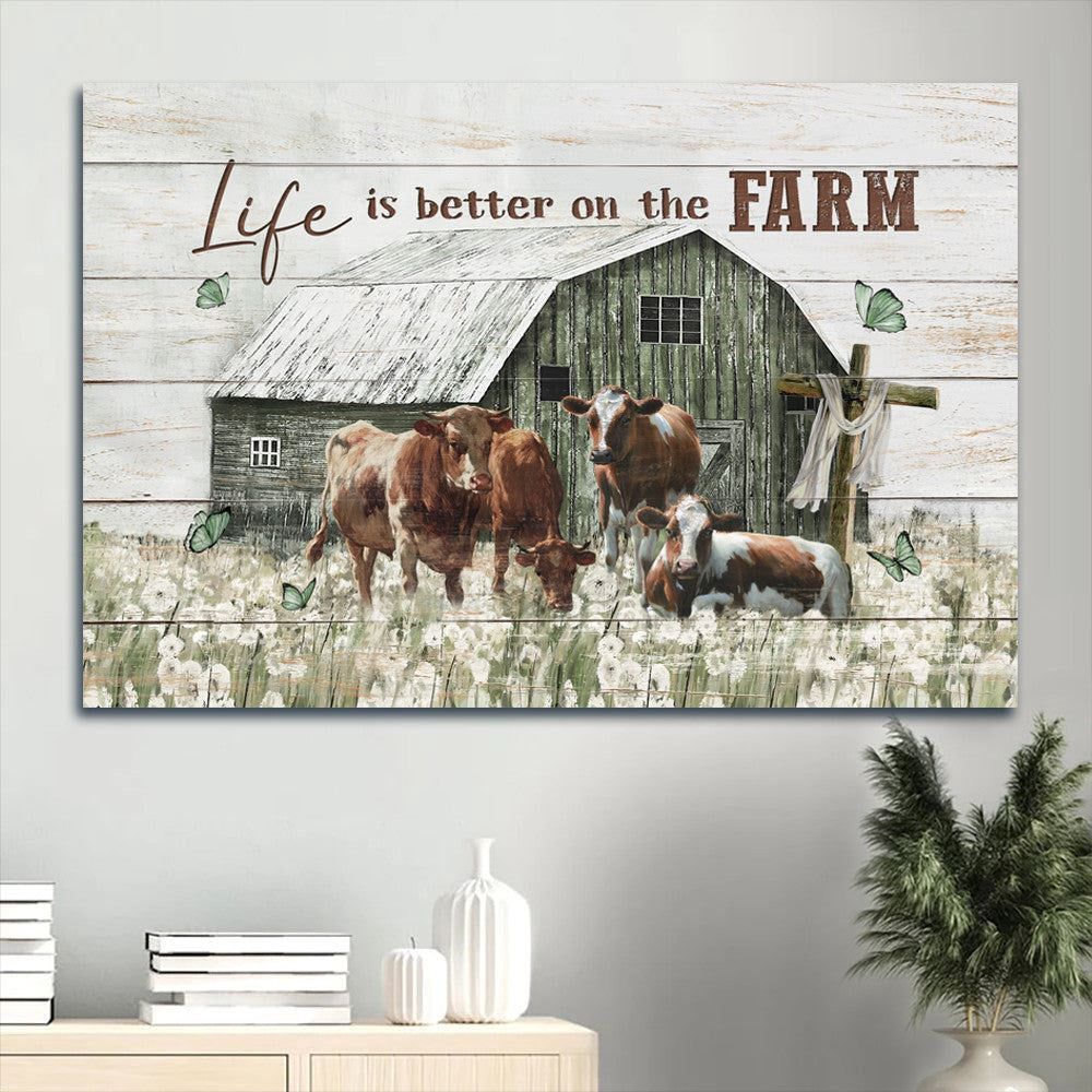 Farm Canvas, Amazing Cow Drawing, Dandelion Field, Old Barn Landscape ...