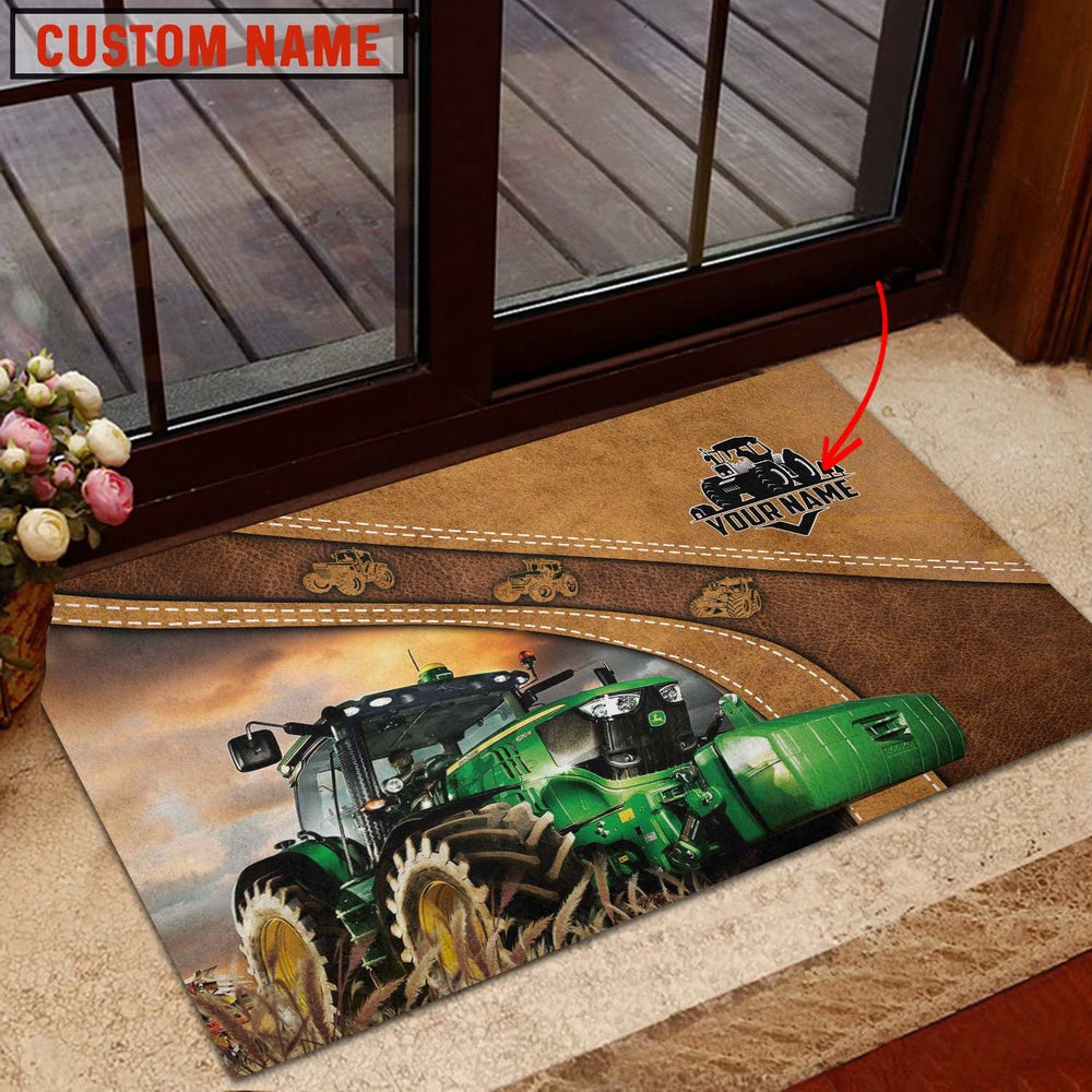 Farm House Door Mat, Tractor Personalized Welcome Brown Doormat, Custo ...