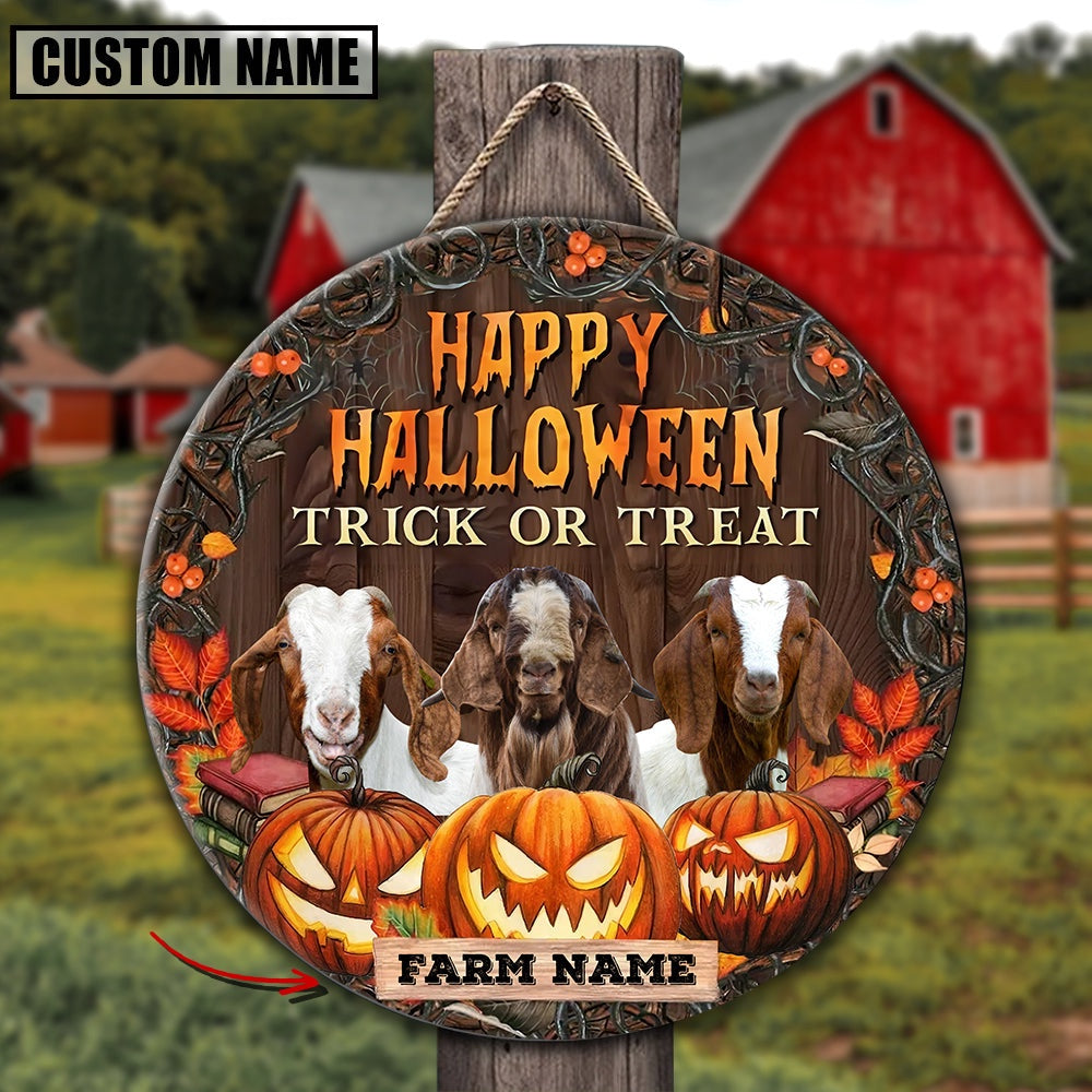 Farm Name Boer Goat Happy Halloween Wooden Sign, Farm Wood Sign, Farm ...