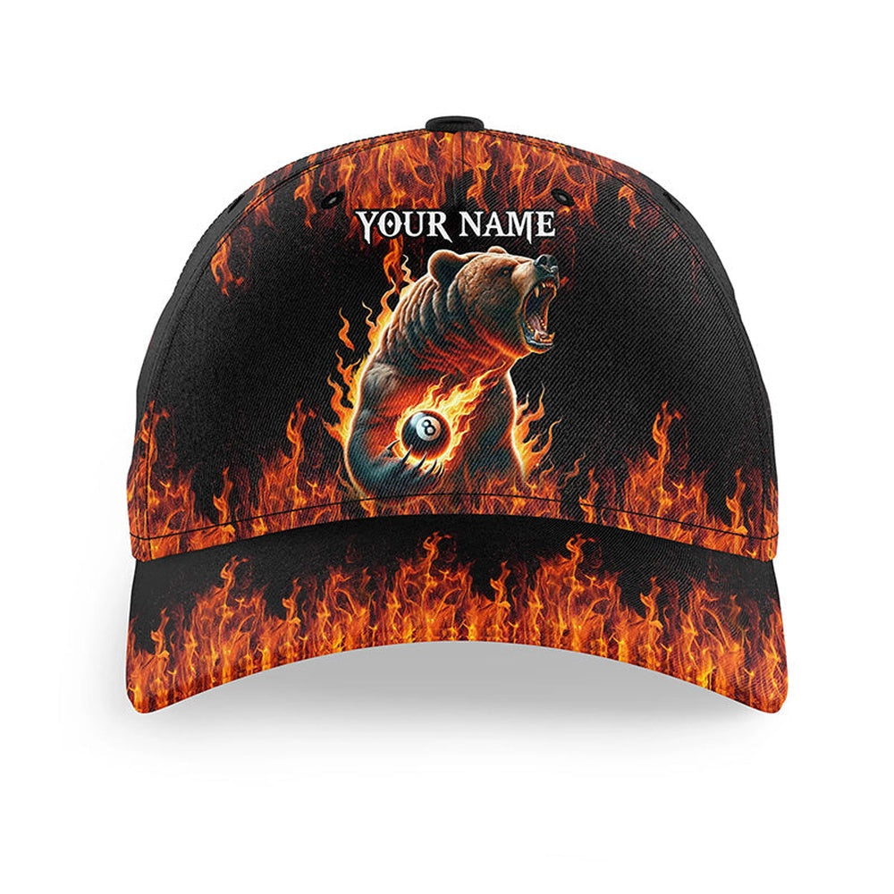 Funny Bear 8 Ball Pool Fire Flame Billiard Baseball Cap Custom 3D Prin ...