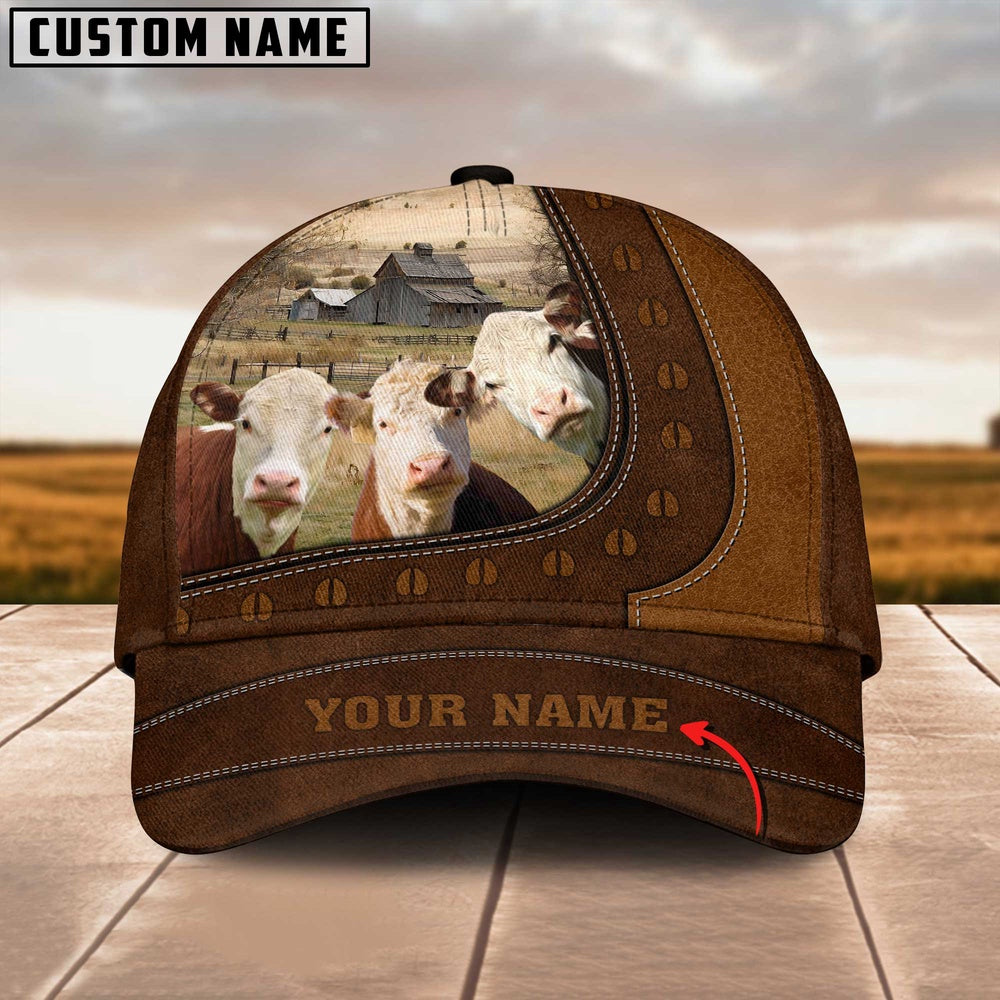 Funny Hereford Cattle Customized Name Brown Cap, Farmer Cap, Vintage F ...
