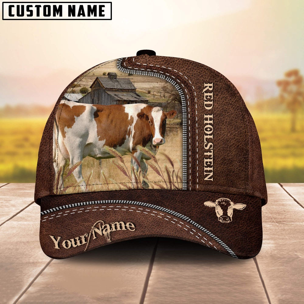 Gelbivieh Customized Name Leather Pattern Cap, Farmer Cap, Vintage Far ...
