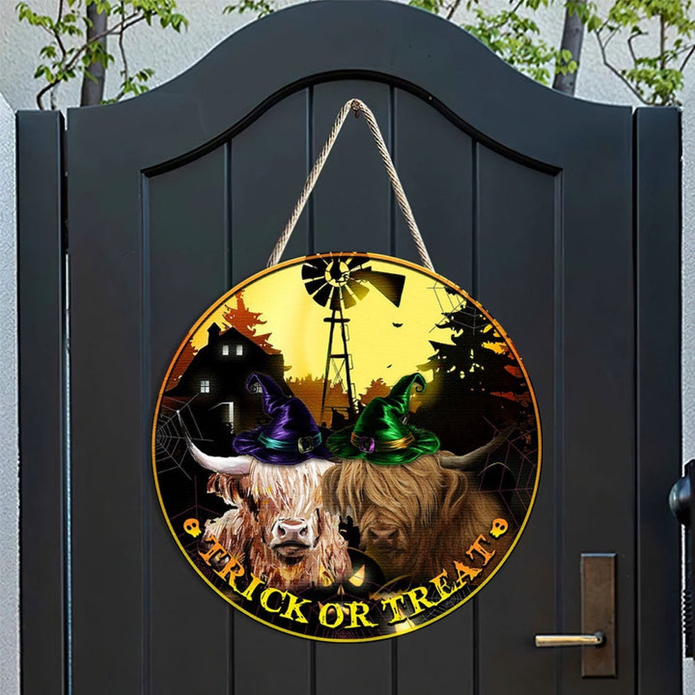 Highland In Trick Or Treat Happy Halloween Wooden Sign, Farm Wood Sign ...