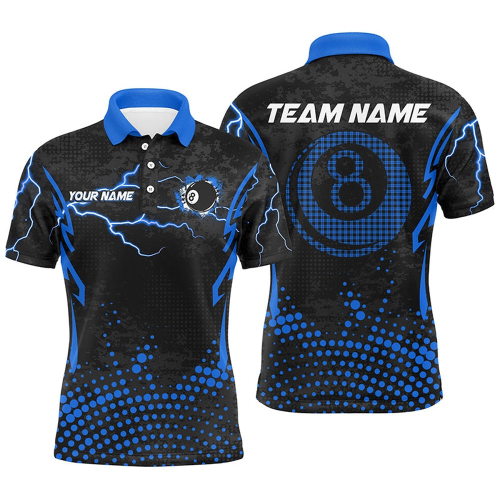 Personalized Blue 8 Ball Point 3D Billiard Polo Shirts Best Custom Bil ...