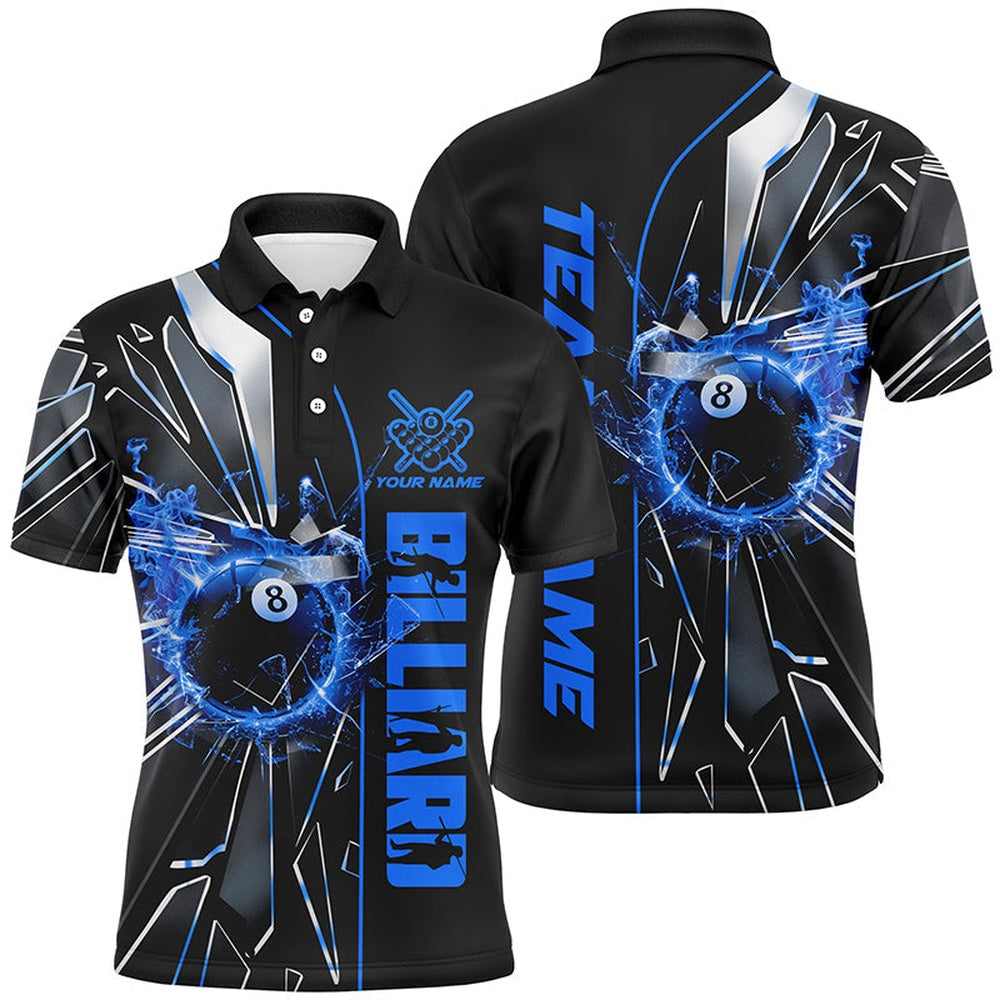 Personalized Blue Glass Crack 8 Ball Billiard Polo Shirts, 8 Ball Pool ...