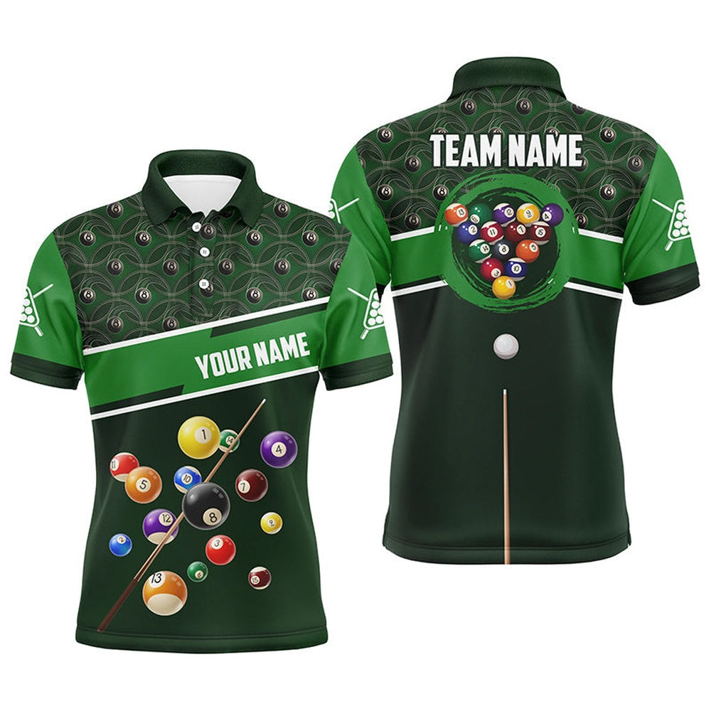 Personalized Green 8 Ball Billiards Full Printing Polo Shirts Best Bil ...
