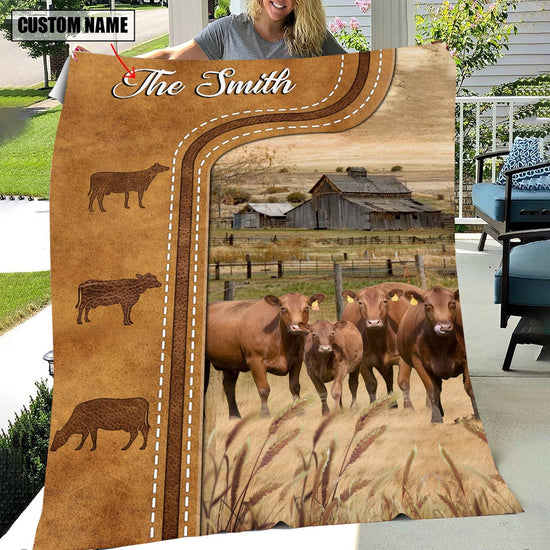 Personalized Red Angus Cattle In Field Farmhouse Blanket, Farm Blanket ...
