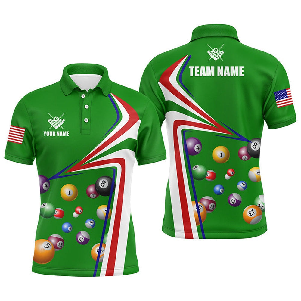 Personalized US Flag Billiard Balls Green 3D Polo Shirts, Custom 8 Bal ...