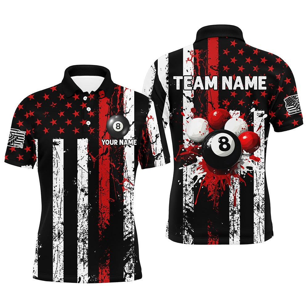 Red Grunge US Flag Patriotic Billiard Shirts Custom Splash Paint 8 Bal ...