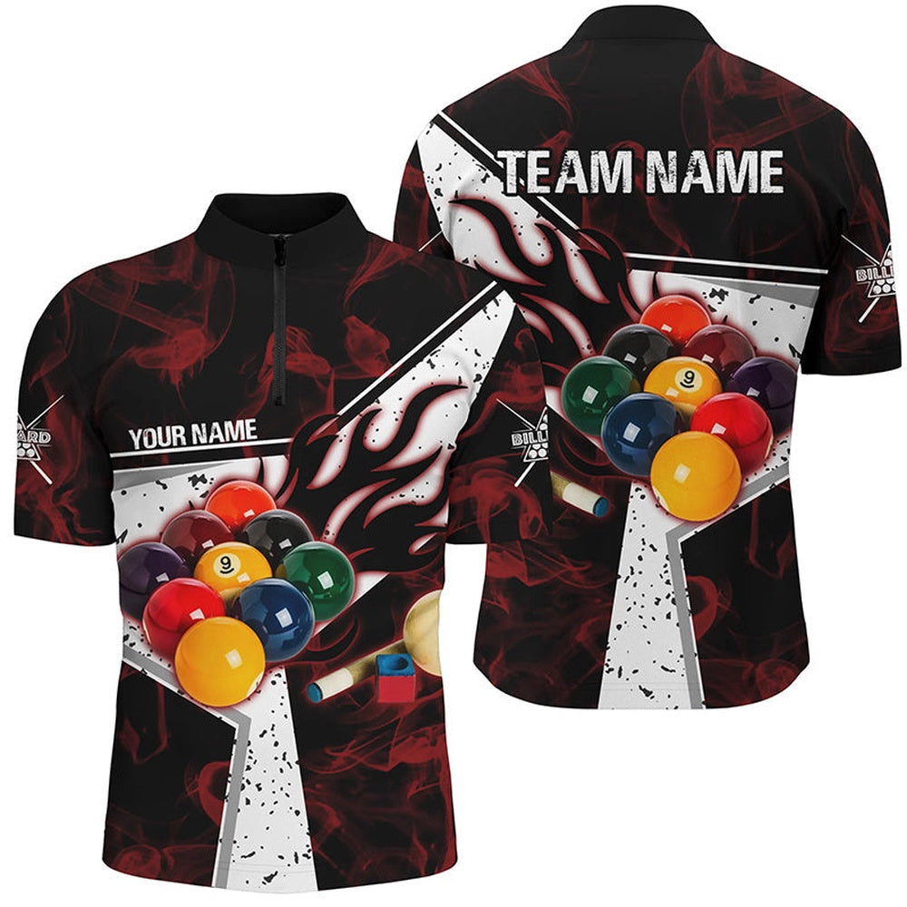Red Smoke Billiard Jersey Jersey Shirt, Billiard Balls Custom Pool Pla ...