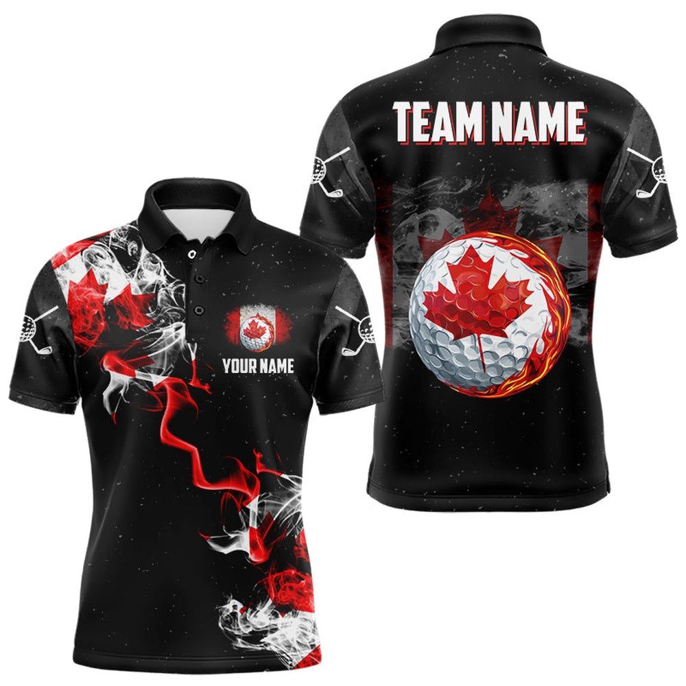 Smoke Canadian Flag Black Grunge Men Golf Polo Shirts Custom Patriotic ...