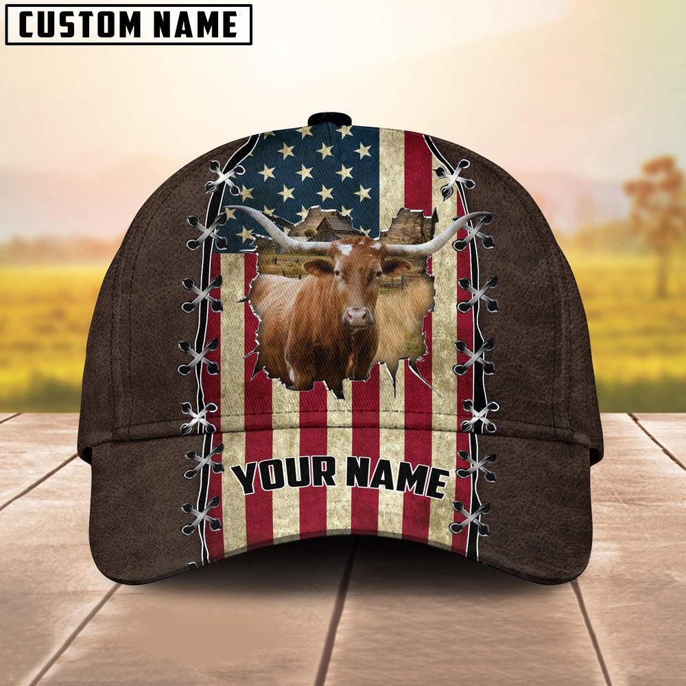 Texas Longhorn Flag Customized Name Denim Cap, Farmer Cap, Cap For Far ...