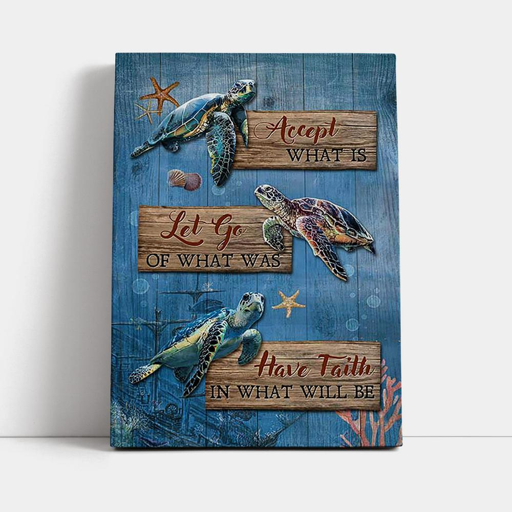 Accept What Is Let Go Sea Turtle Starfish Canvas Art - Bible Verse Wal – Furlidays Plus