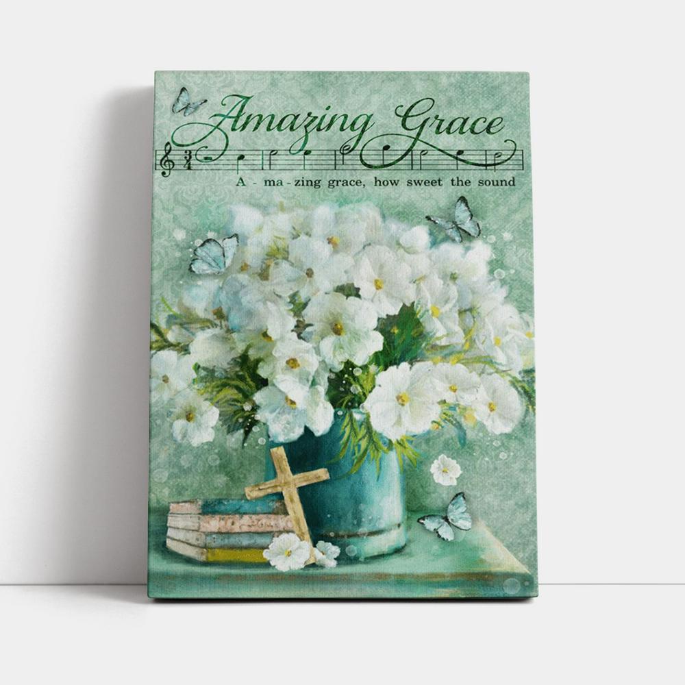 Amazing Grace Flower Cross Book Butterfly Canvas Wall Art - Jesus Wall – Furlidays Plus