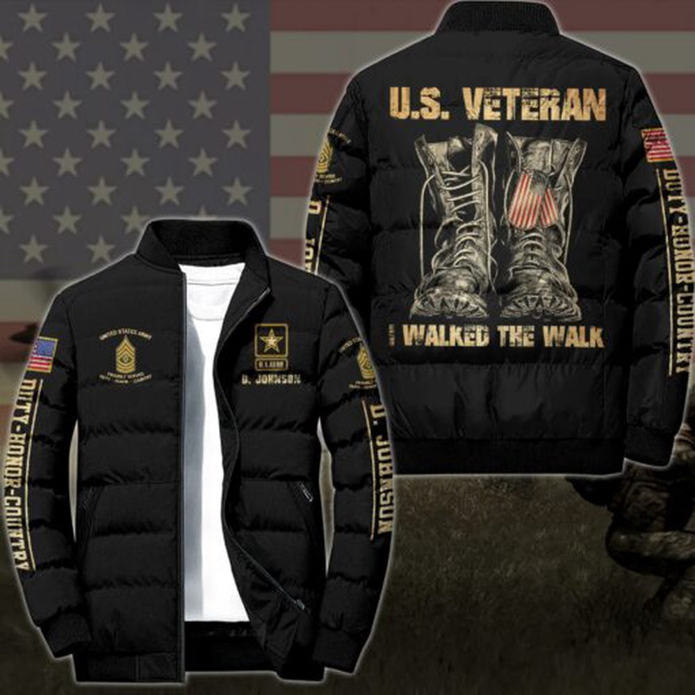 Army Puffer Jacket, US Army Veteran I Walked The Walk Puffer Jacket Cu ...
