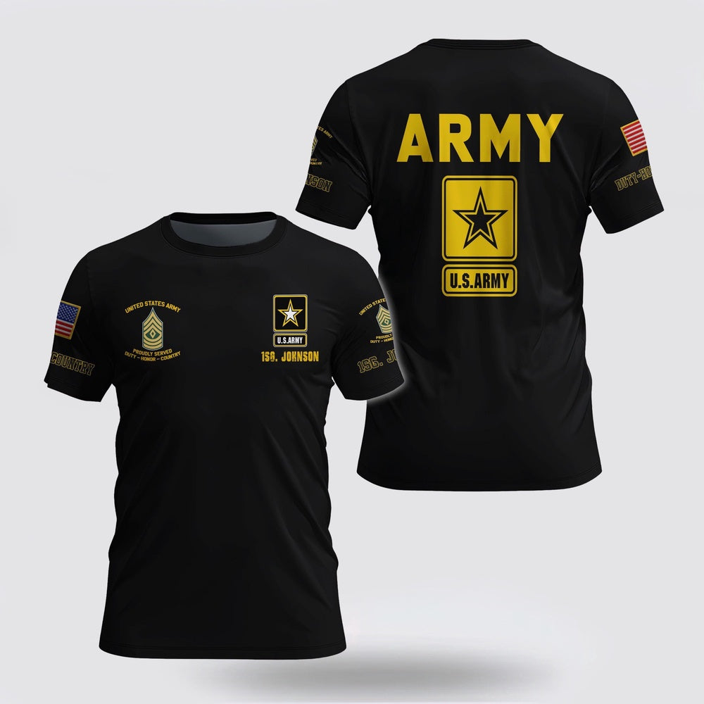Army T Shirt, US Army Military 3D T Shirt Custom Your Name And Rank, V ...
