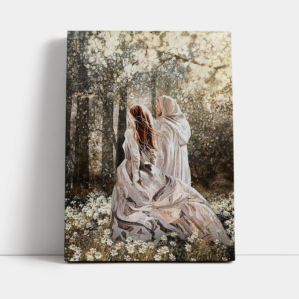 Beautiful Girl Walking With Jesus Among The Flower Field Canvas Art - – Furlidays Plus