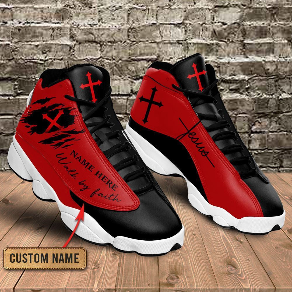 Black Red Walk By Faith Jesus Custom Name Jd13 Shoes, Jesus Christ Sho ...
