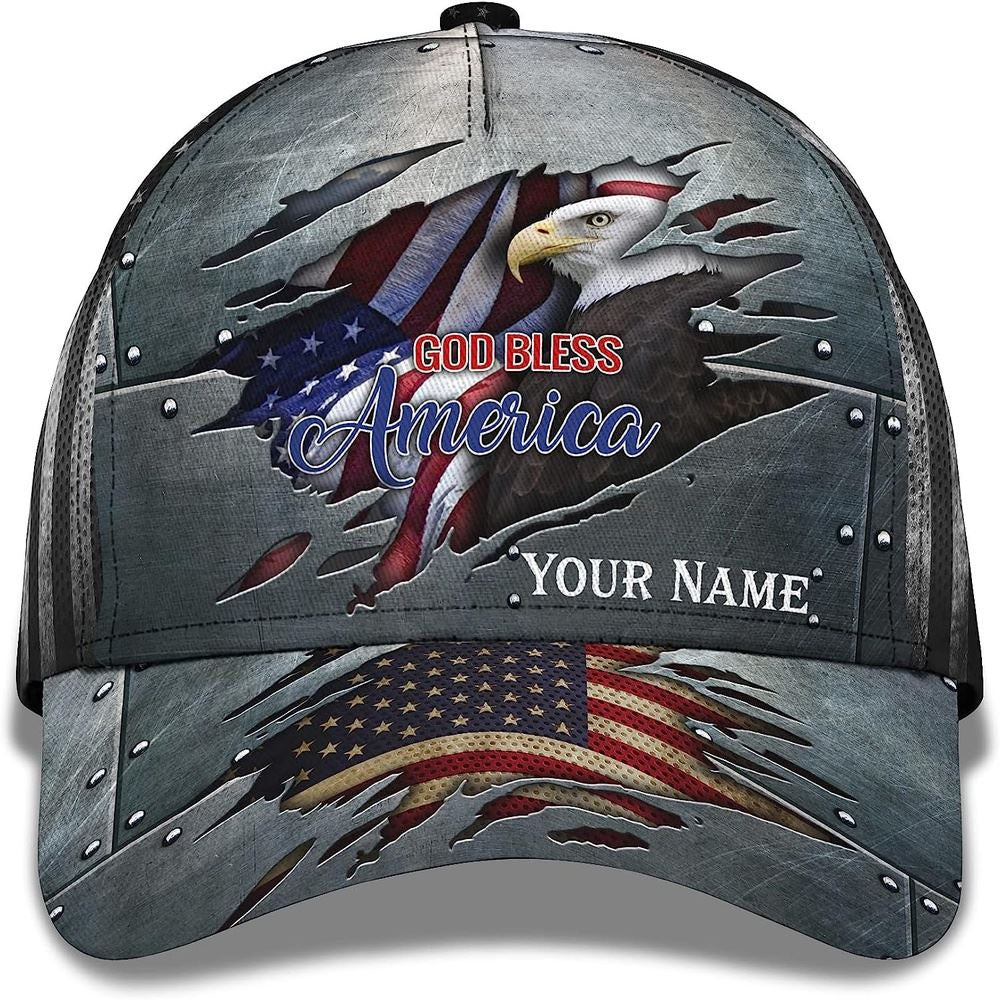Christian Baseball Caps, Unisex God Bless America Bald Eagle Custom Na ...