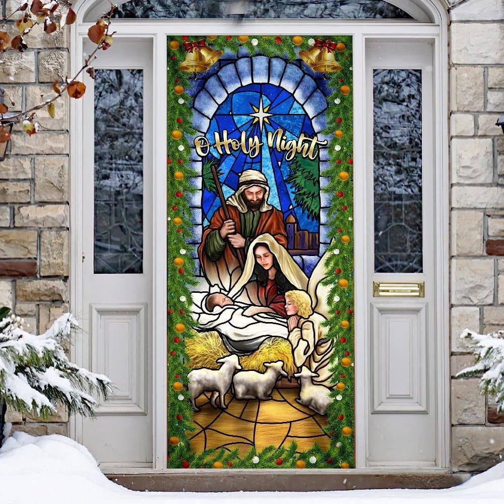 Christian Door Decorations, Jesus Is Born O Holy Night Nativity of Jes ...