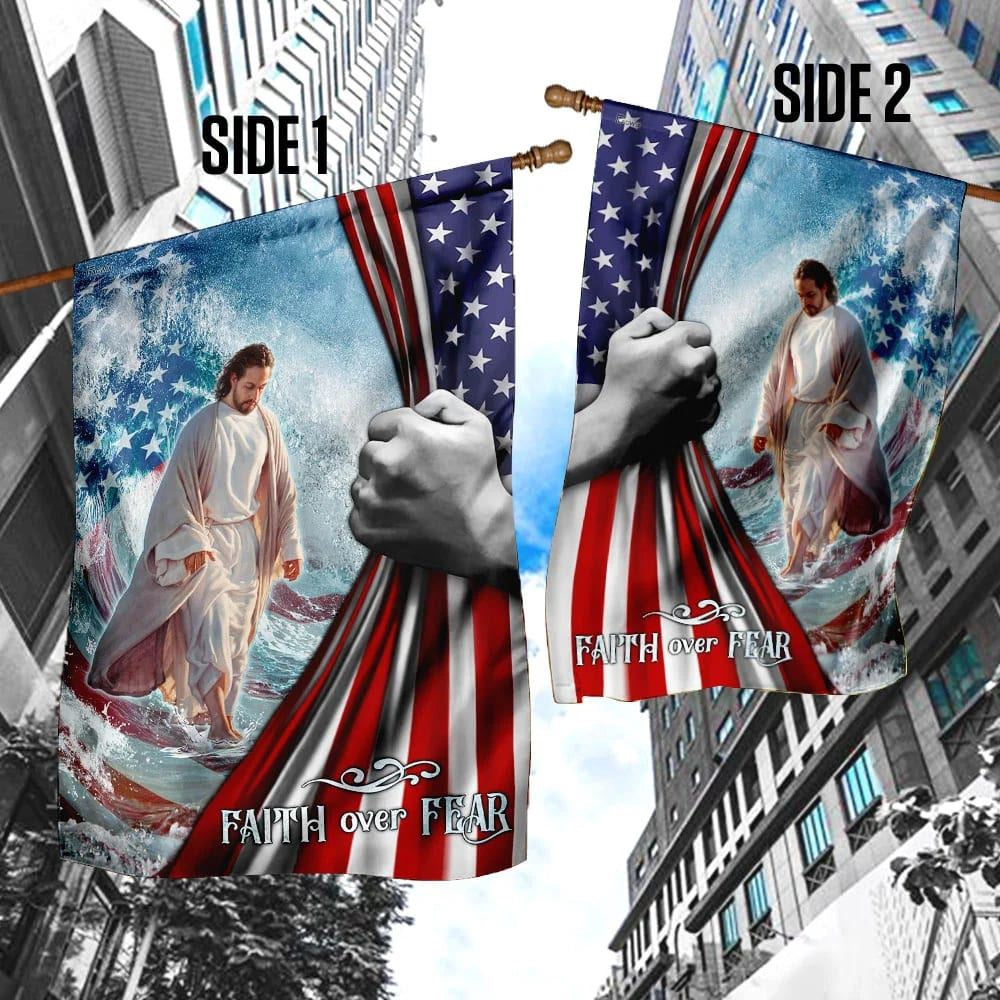 Christian Flag, Faith Over Fear Jesus God House Flags, The Christian F ...