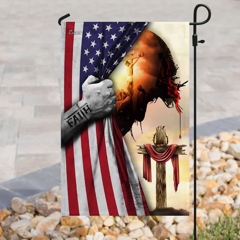 Christian Flag, God Jesus Christian Cross Faith American House Flags ...