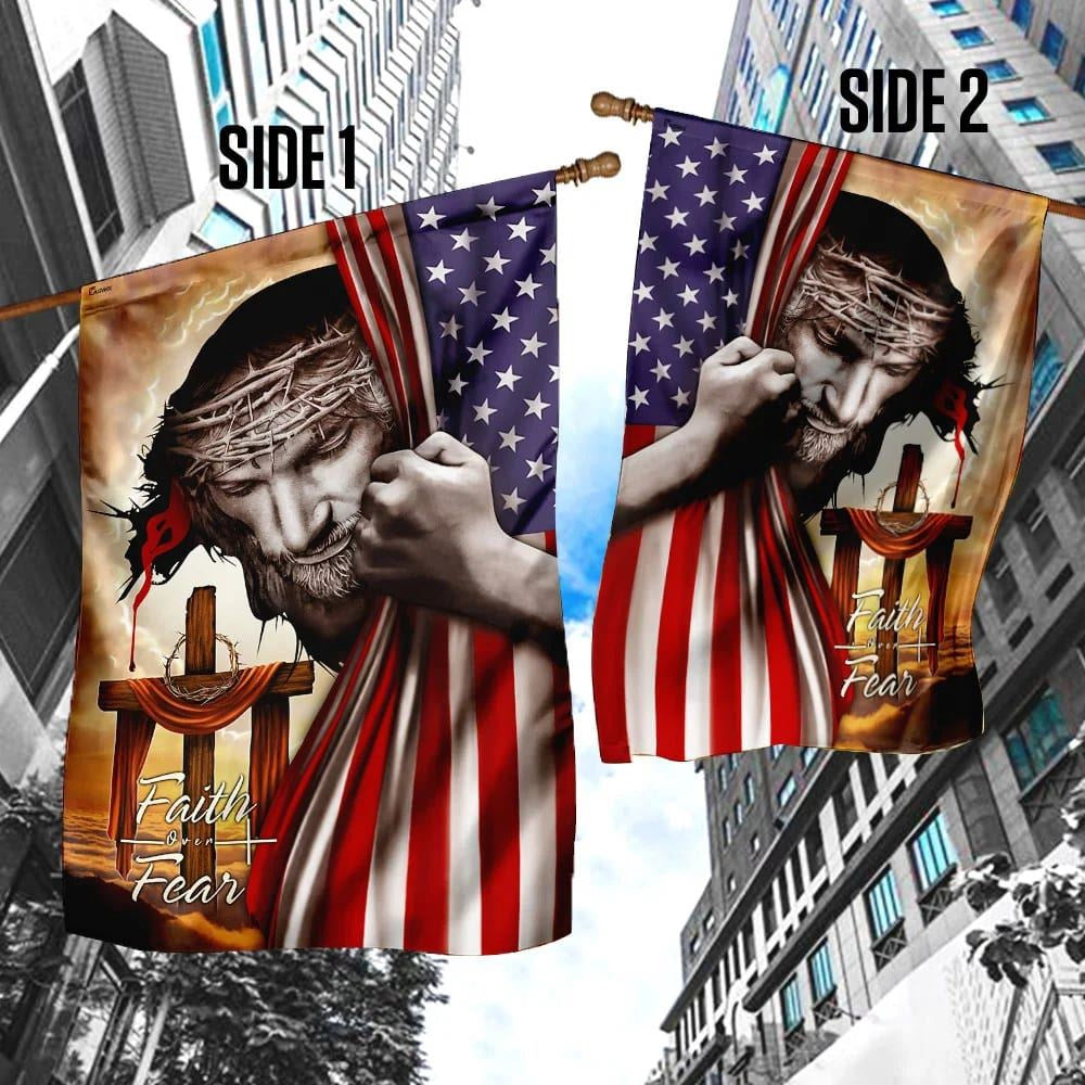Christian Flag, Jesus Cross Christian Faith Over Fear House Flags, The ...