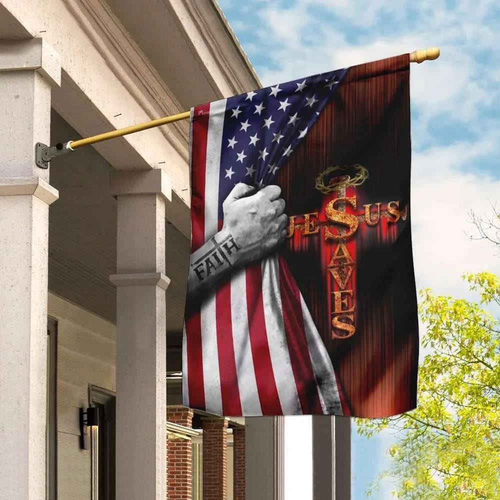 Christian Flag, Jesus Saves American US House Flags, Jesus Christ Flag ...