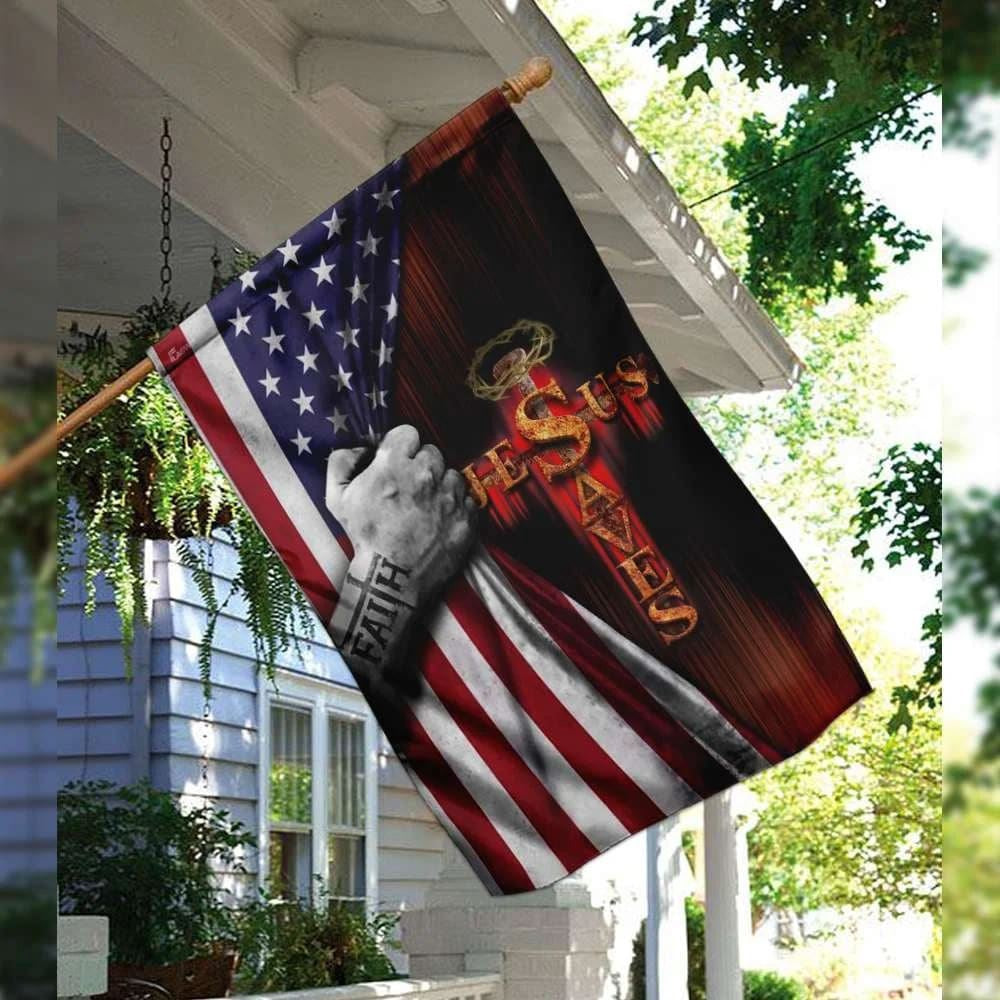 Christian Flag, Jesus Saves American US House Flags, Jesus Christ Flag ...
