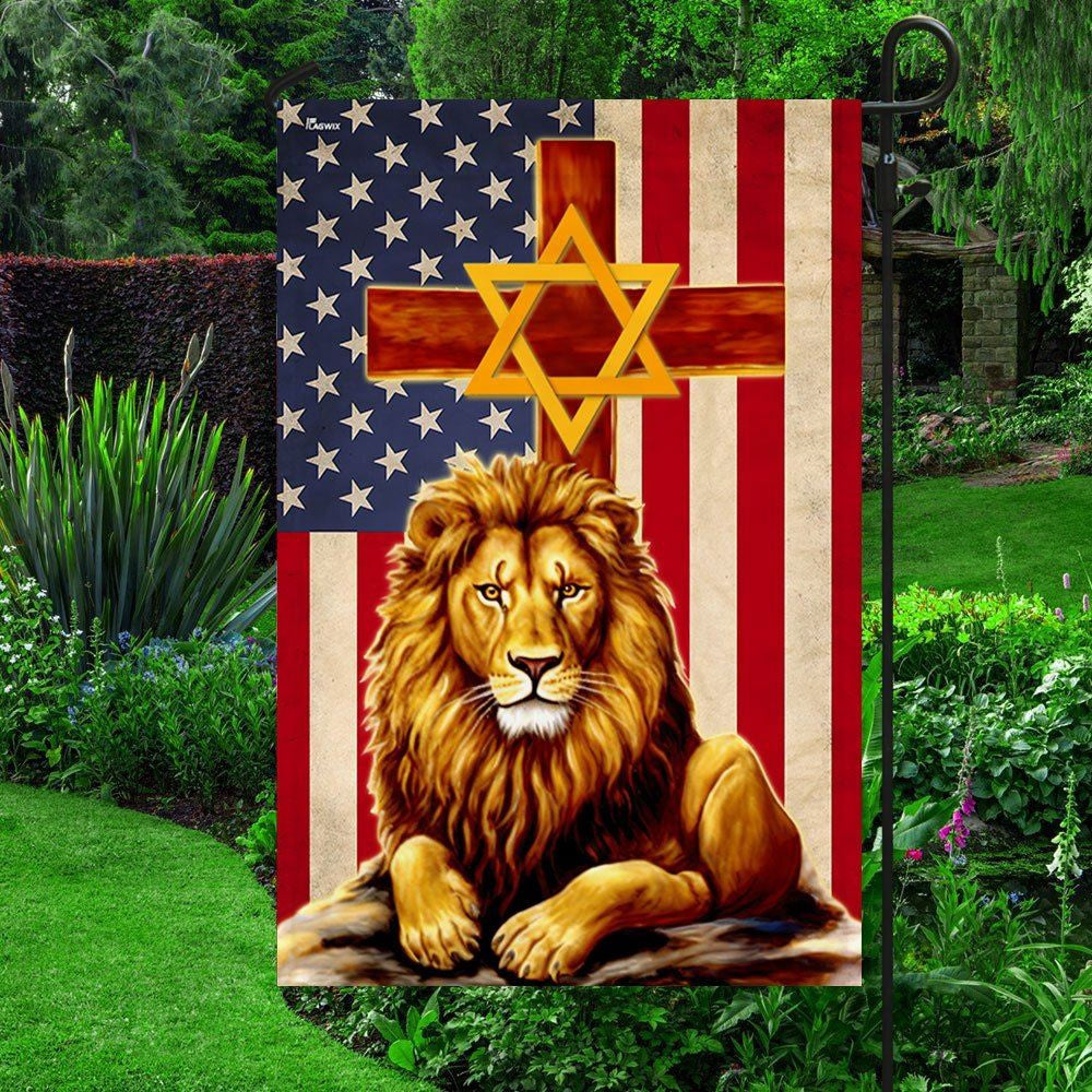 Christian Flag, Lion Of Judah Cross Star Of David American Flag, Outdo ...