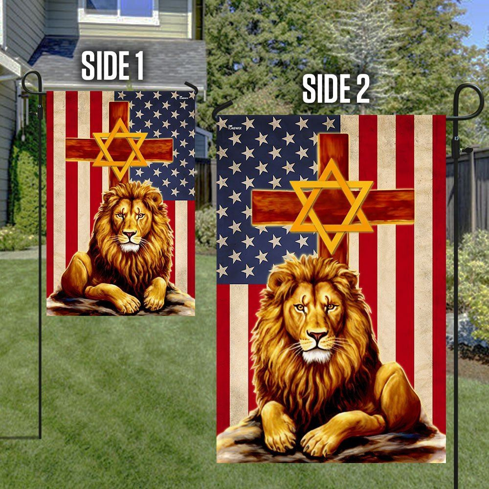 Christian Flag, Lion Of Judah Cross Star Of David American Flag, Outdo ...