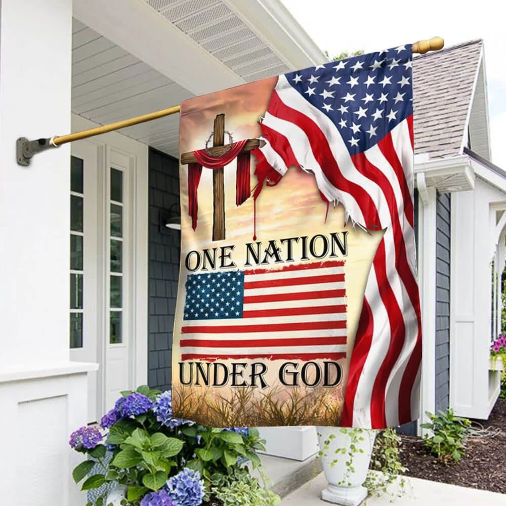 Christian Flag, One Nation Under God Christian Cross American House Fl ...